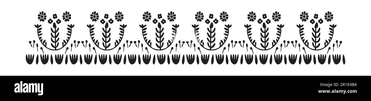 Quirky floral botanic vector border isolated on white background ...
