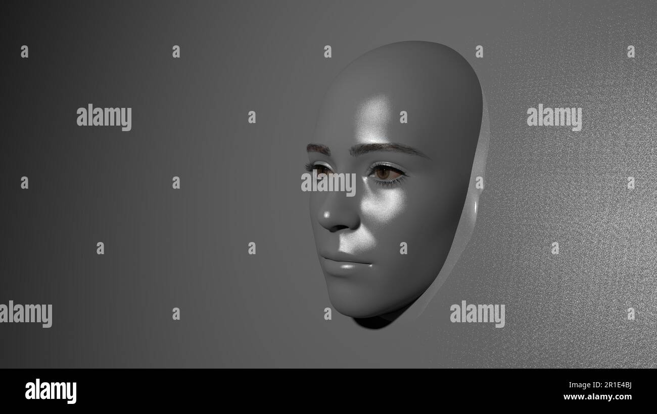 3d illustration. Human face sticking out of the gray background Stock ...