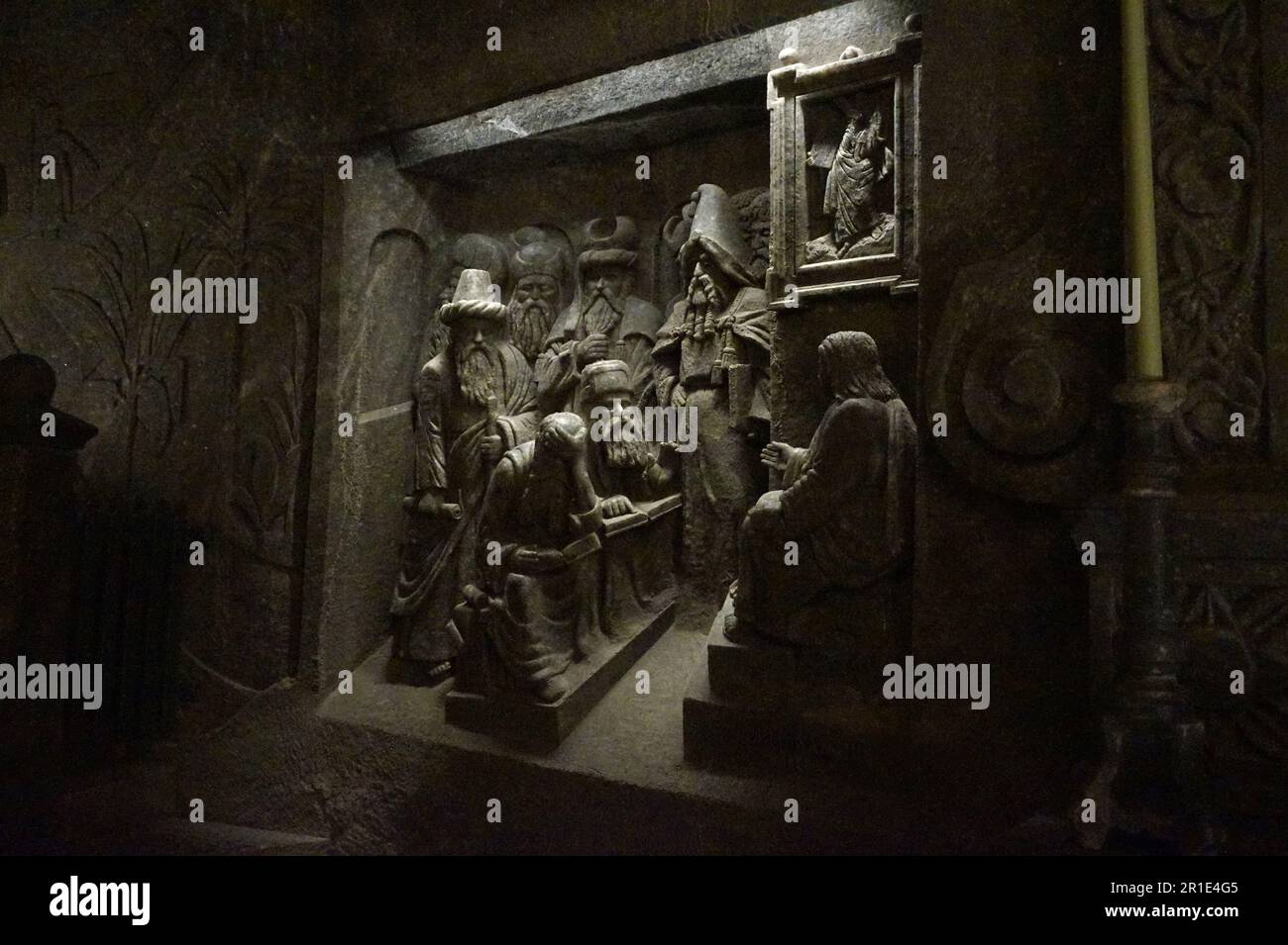 A relief carving of Jesus preaching in a church carved by miners in ...