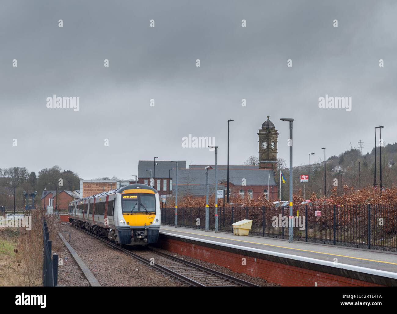 Ebbw Vale Town railway station. Transport For Wales class 170 Turbostar ...
