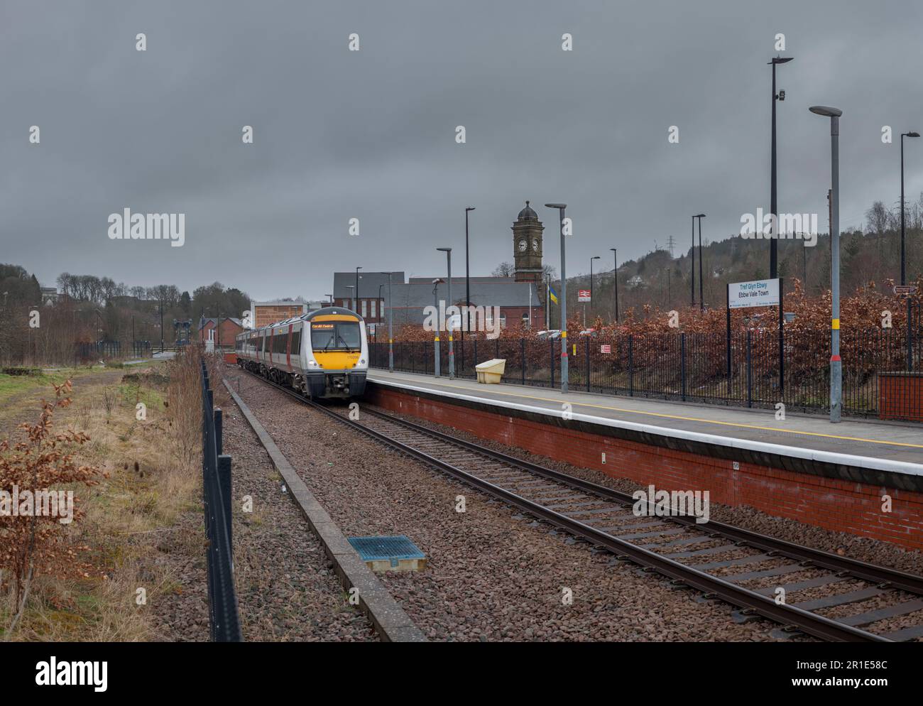 Ebbw Vale Town railway station. Transport For Wales class 170 Turbostar ...