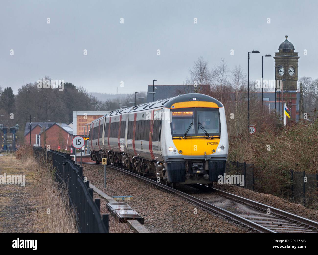 Ebbw Vale Town railway station. Transport For Wales class 170 Turbostar ...