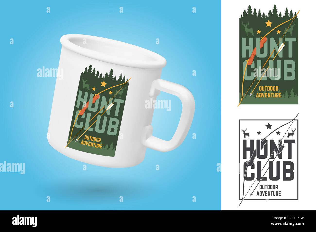 White camping cup. Realistic mug mockup template with sample design ...