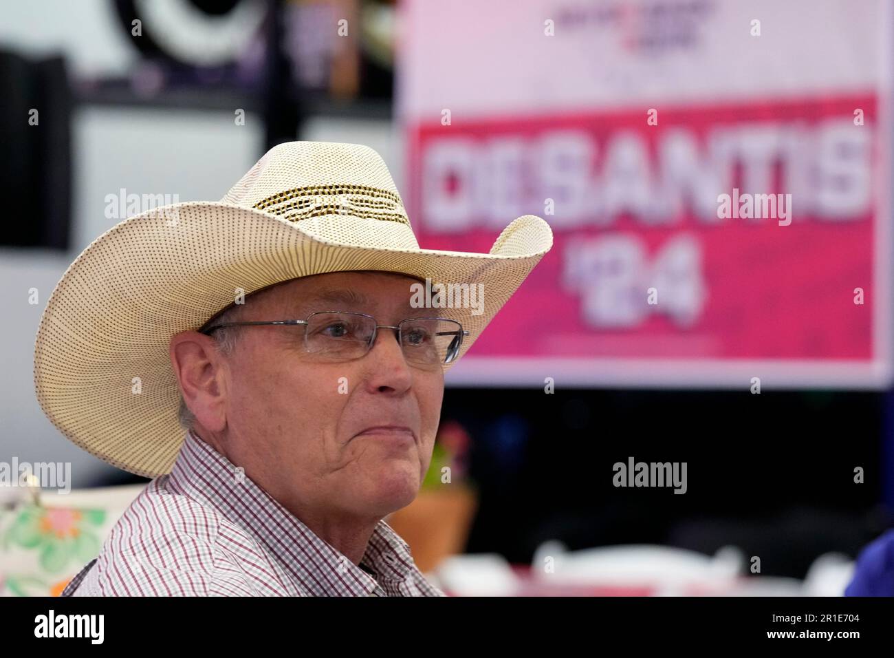 Rick Lemmon, of Sioux City, Iowa, waits for Florida Gov. Ron DeSantis ...