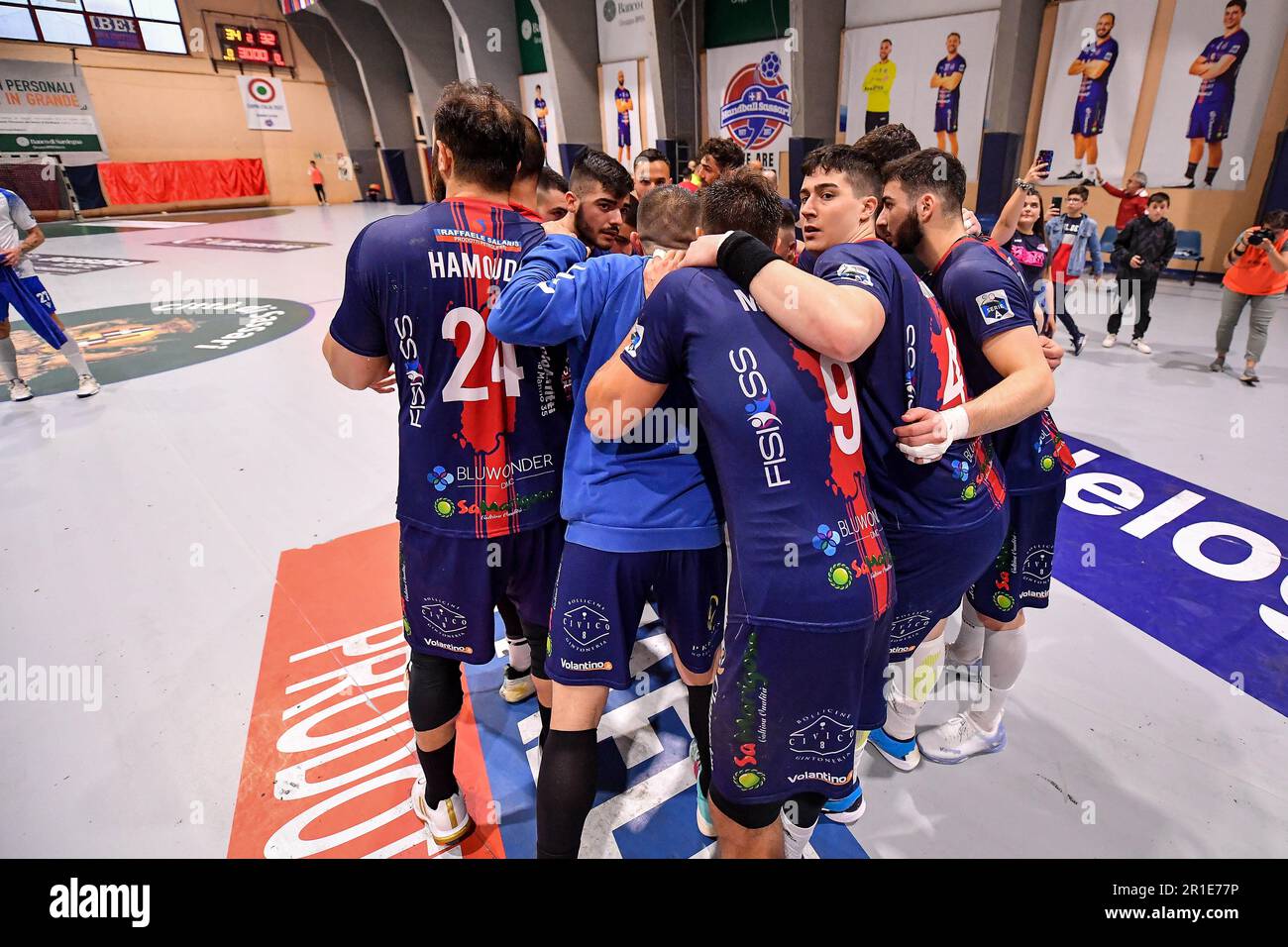 Sassari, Italy. 13th May, 2023. Team Raimond Handball Sassari, Ritratto ...
