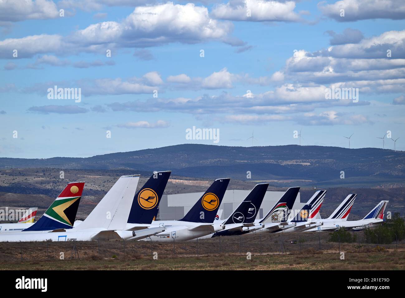 Airliners from international companies stocked in Teruel, Spain, by an ...