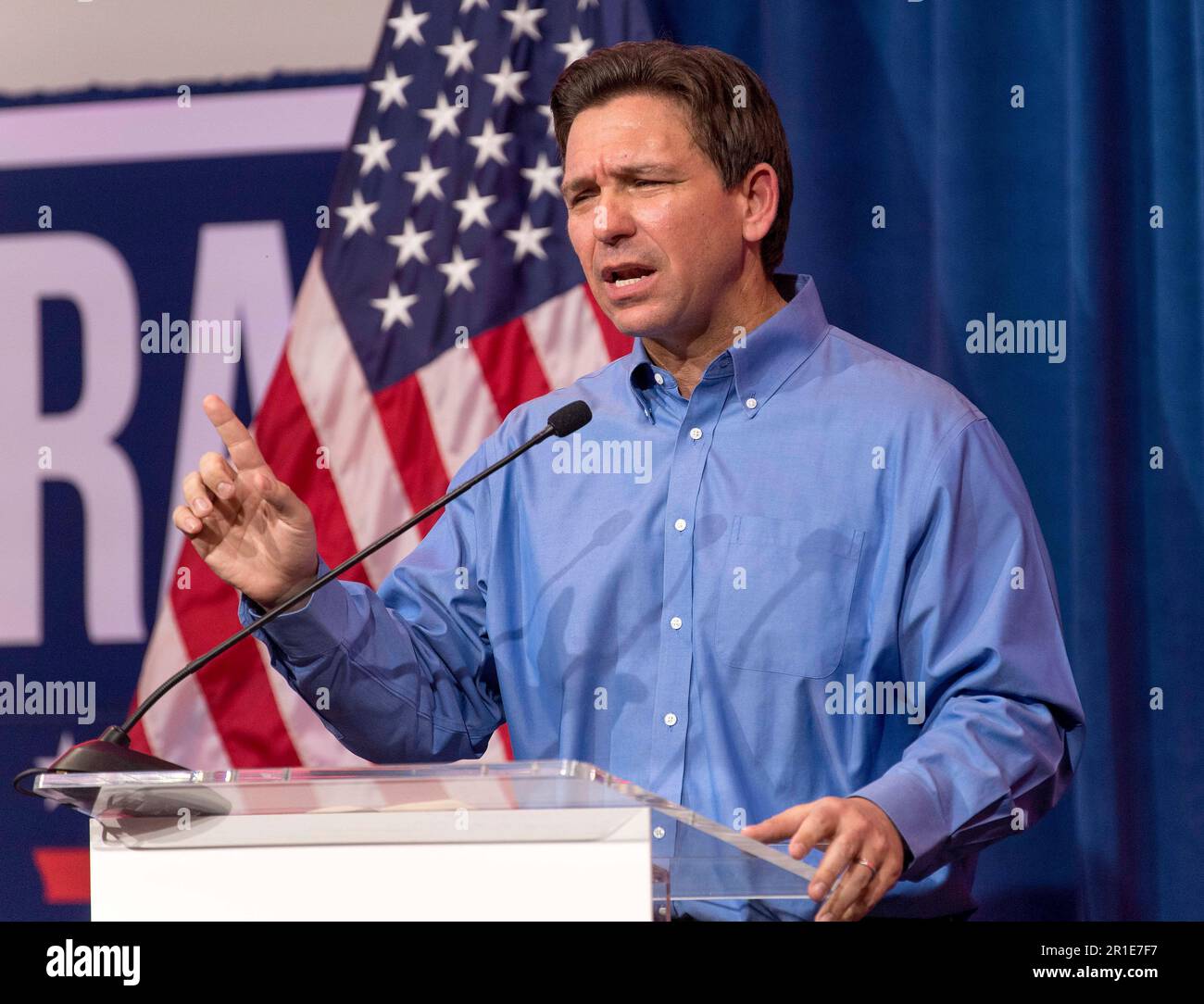 Sioux Center, Iowa, USA. 13th May, 2023. Florida Governor RON DESANTIS ...