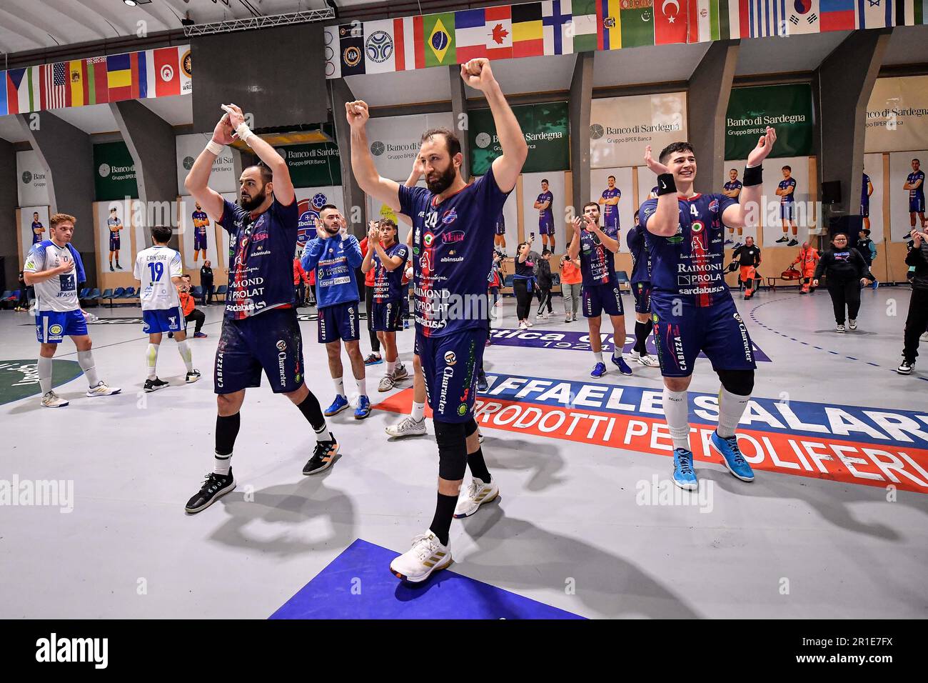 Sassari, Italy. 13th May, 2023. Team Raimond Handball Sassari, Ritratto ...