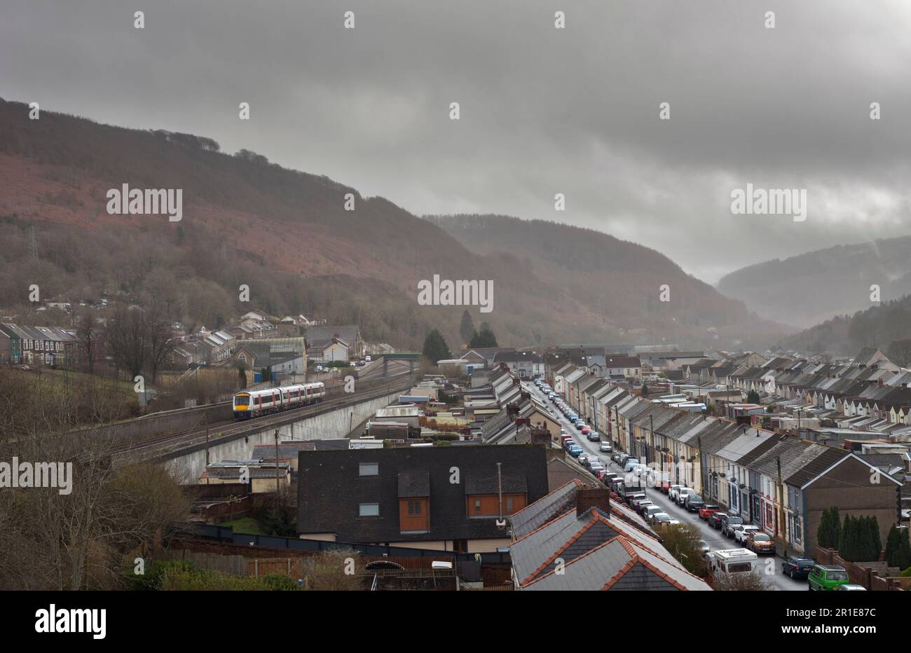 Transport For Wales class 170 turbostar train passing the rows of ...