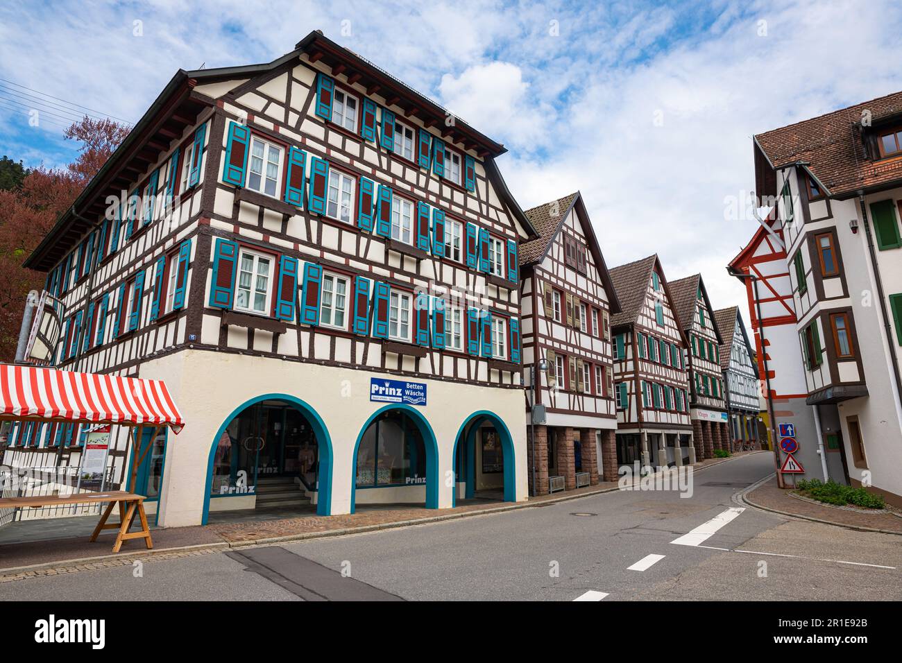 Traditional half timbered german houses in Main Street of the historic ...