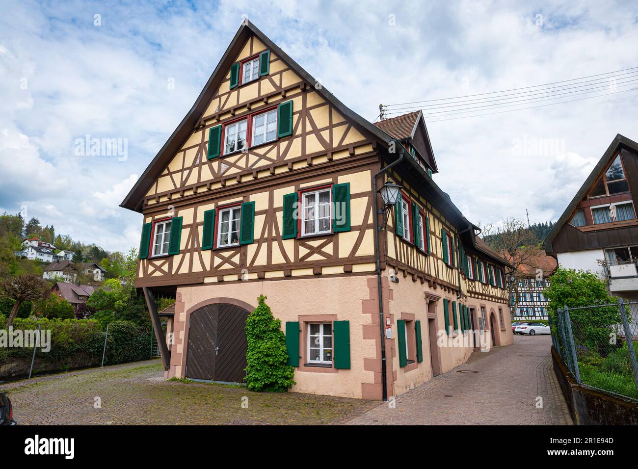 Traditional half timbered german house in the historic village of ...