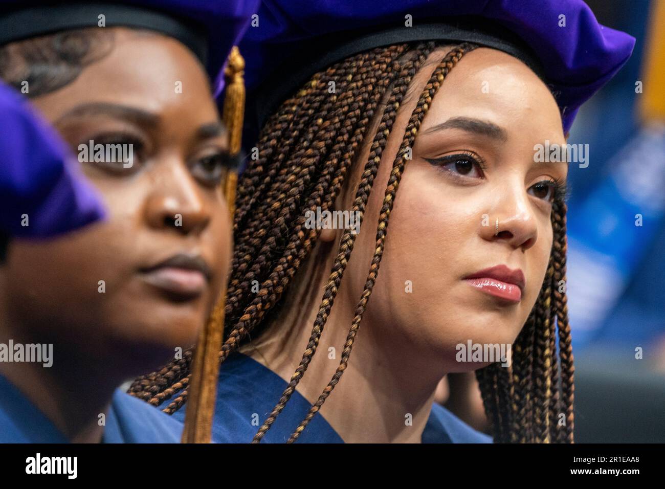 Washington DC, USA. 13th May, 2023. Graduates react during US President ...