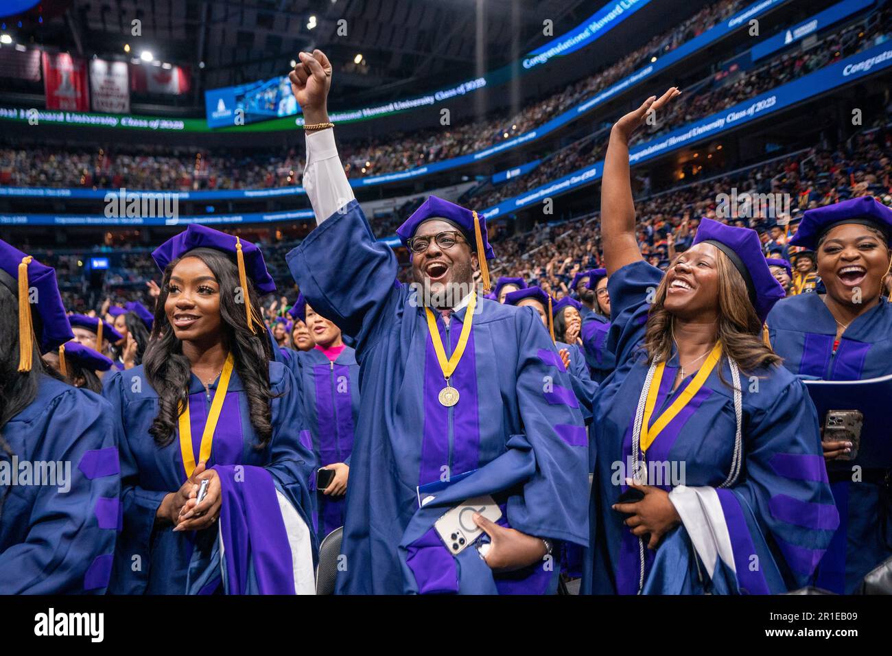 Washington DC, USA. 13th May, 2023. Graduates react during US President ...