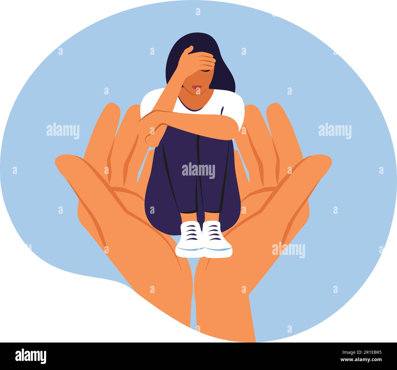 Psychotherapy Concept Person Keep In Arms Unhappy Stressed Female