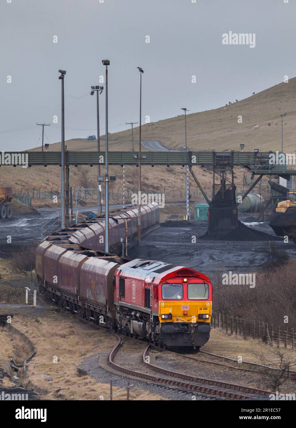 Loading a DB Cargo rail UK freight train at Cwmbargoed disposal point ...