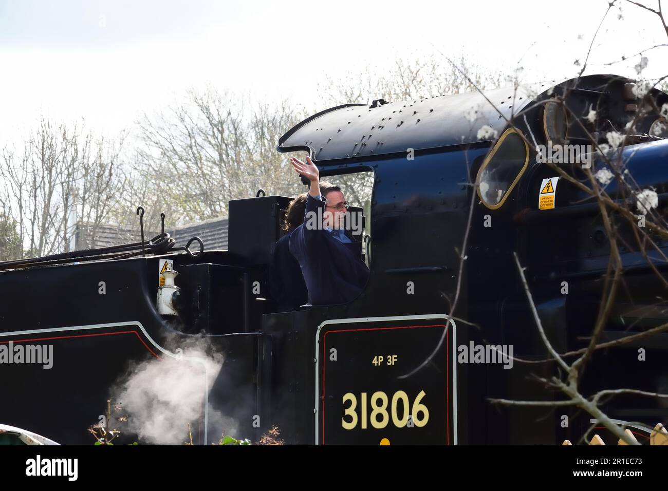 U class steam engine and driver on the Swanage Railway in Dorset Stock ...