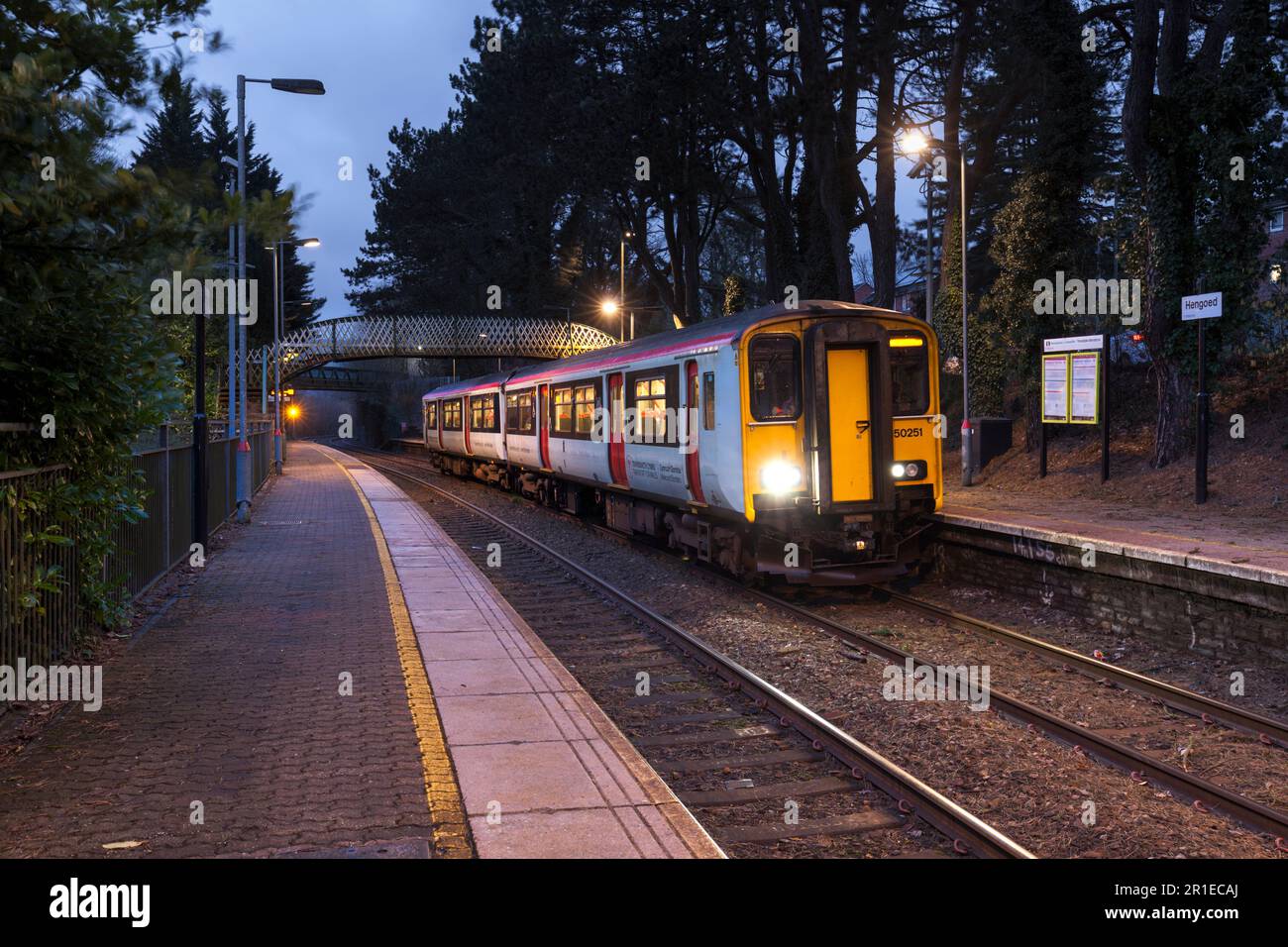 Transport For Wales class 150 sprinter train calling at Hengoed station ...