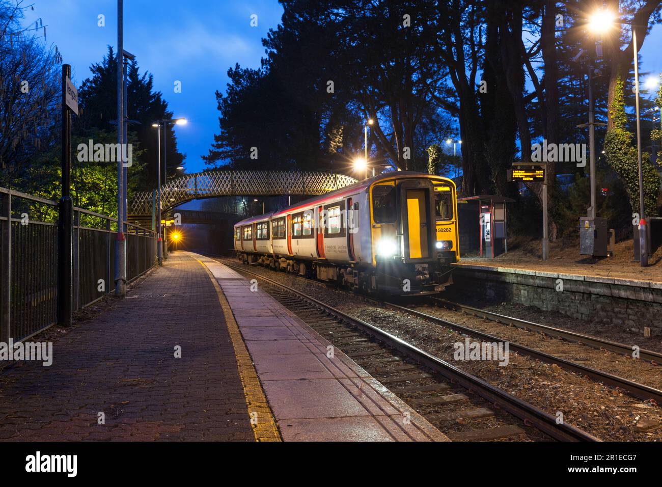 Transport For Wales class 150 sprinter train calling at Hengoed station ...