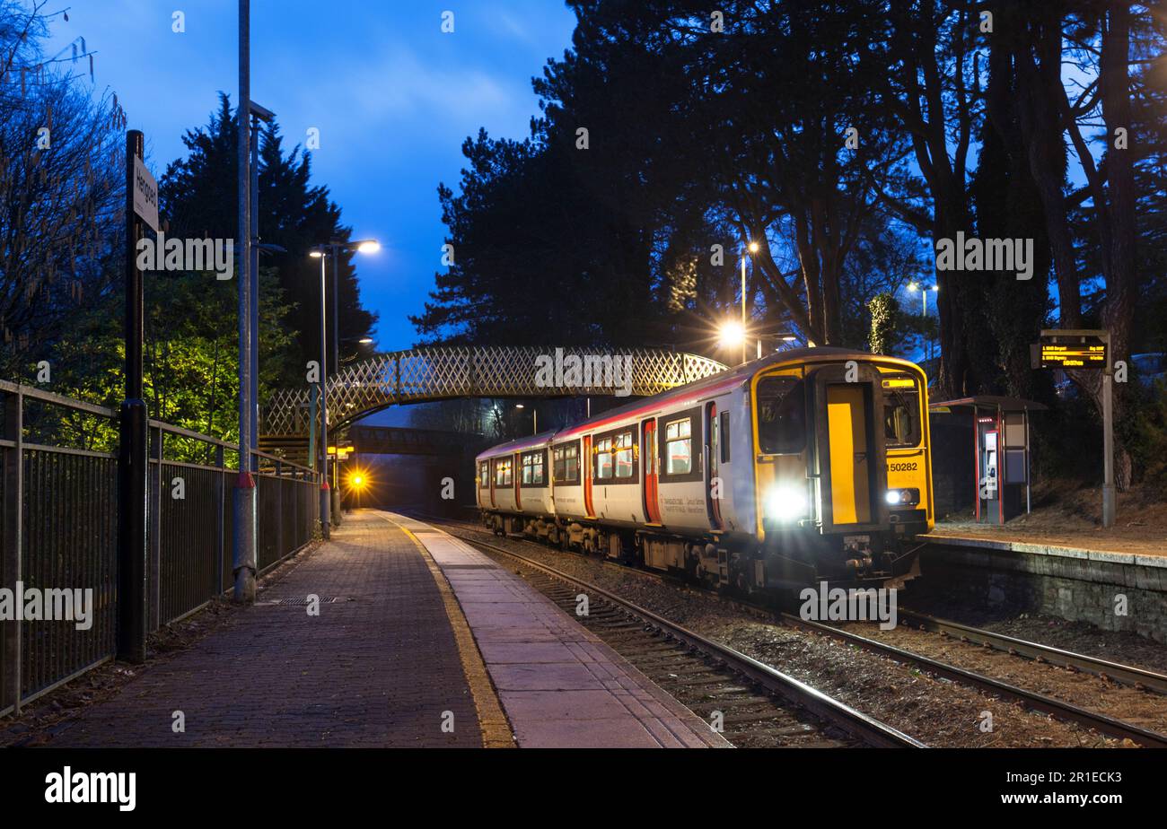 Transport For Wales class 150 sprinter train calling at Hengoed station ...