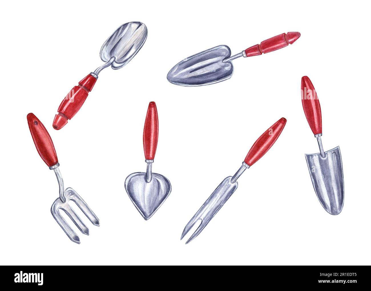Watercolor garden tools isolated on white background. Illustration of ...