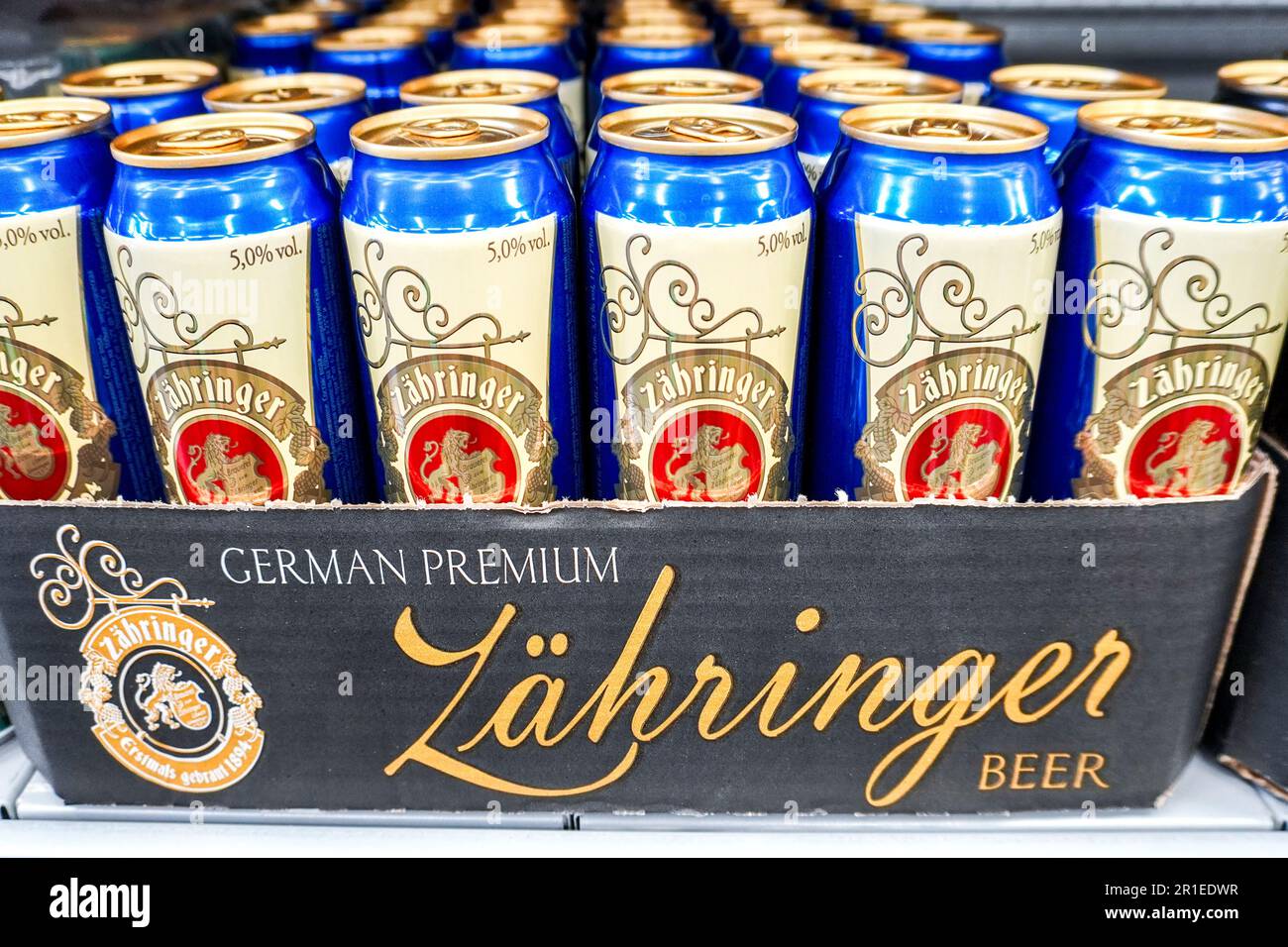 Samara, Russia - April 21, 2023: Zahringer alcoholic canned beer on the ...