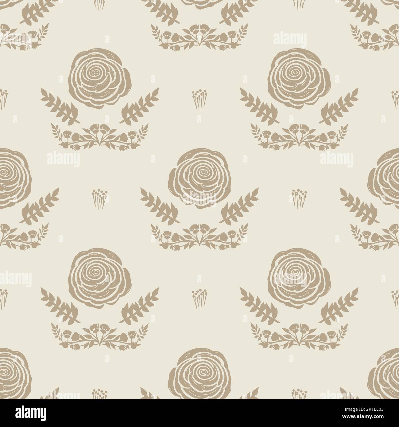 Quirky floral rose lino cut motif vector pattern. Seamless decoration ...