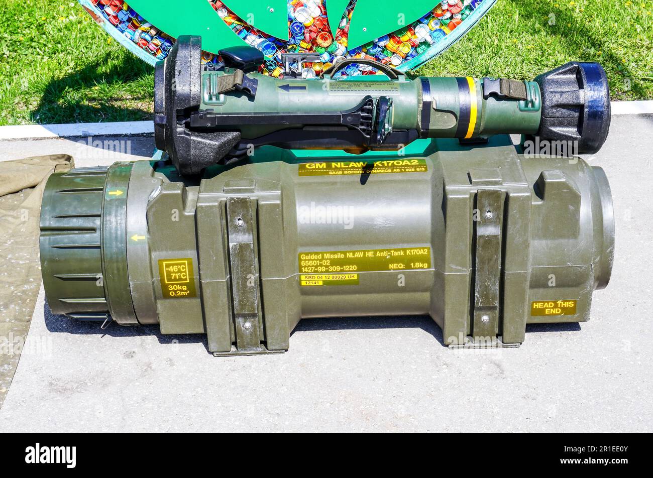 Samara, Russia - May 13, 2023: Used guided missile NLAW anti-tank ...