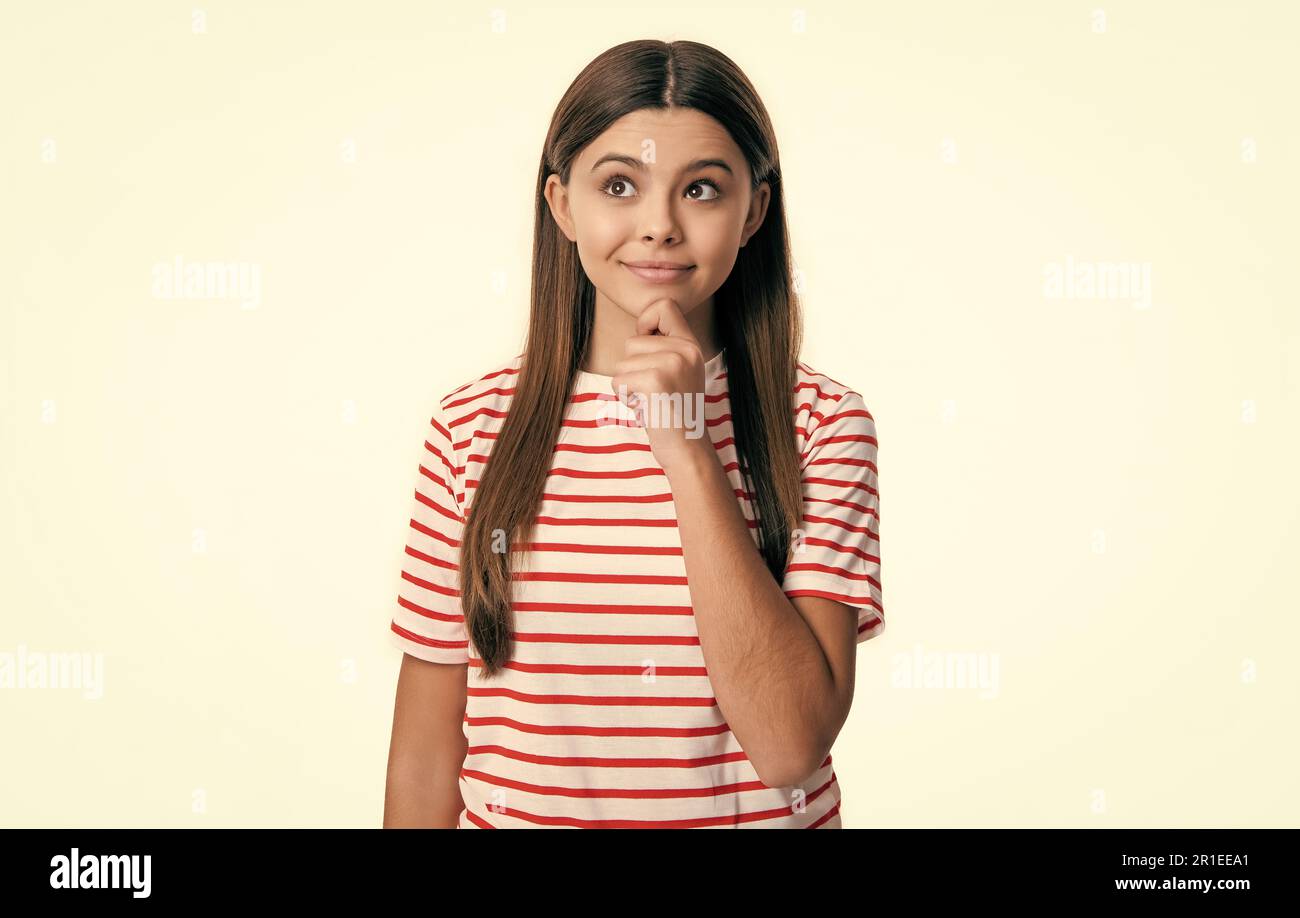 thoughtful teen girl in tshirt. thoughtful teen girl express emotions ...