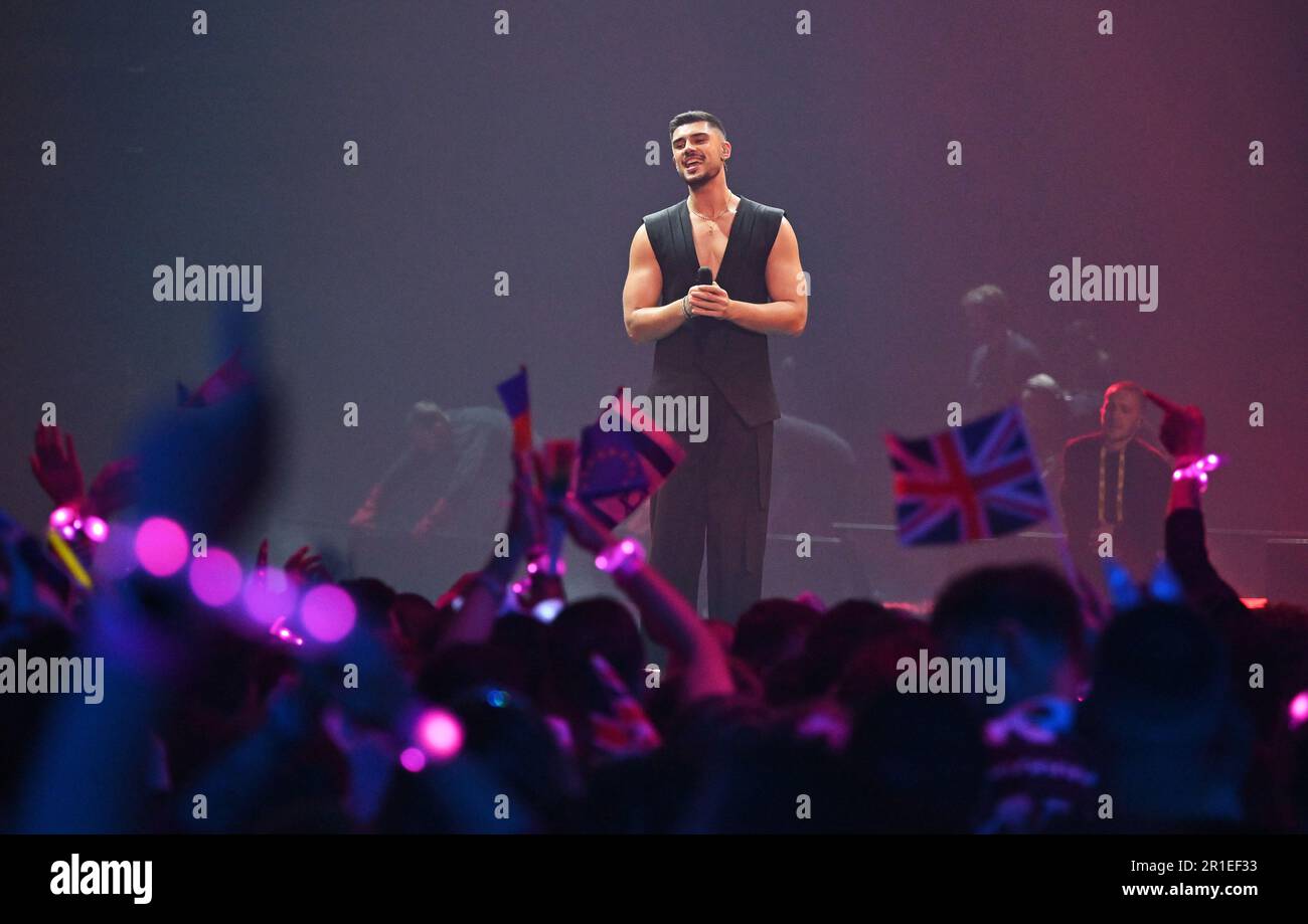 Liverpool, UK. 13th May, 2023. Andrew Lambrou from Cyprus sings "Break ...