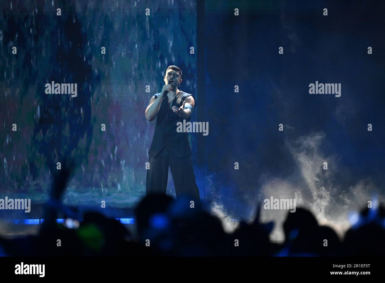 Liverpool, UK. 13th May, 2023. Andrew Lambrou from Cyprus sings "Break ...