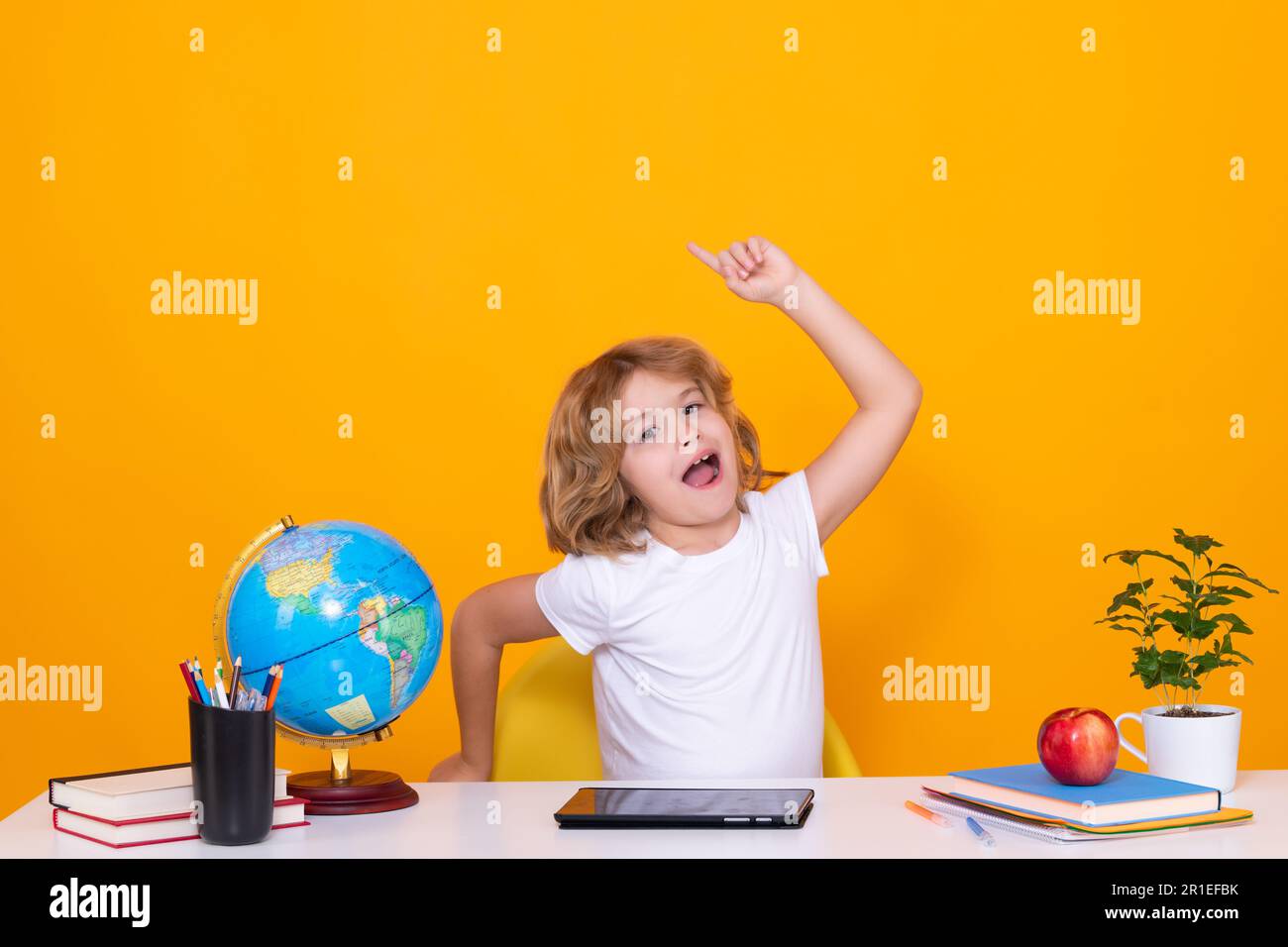 School kid student learning, study language or literature at school ...