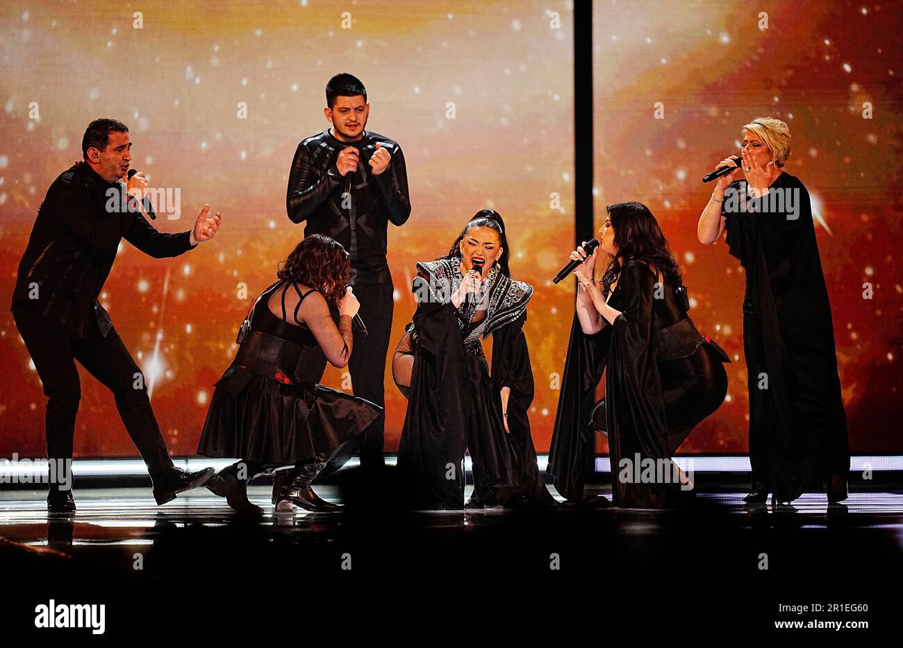 Albania entrant Albina & Familja Kelmendi performing in the grand final ...