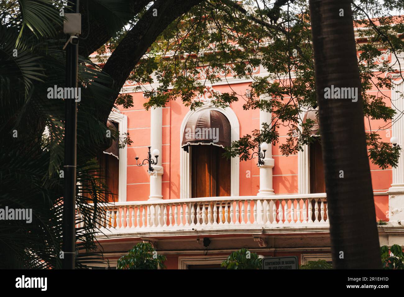 An ornate colonial house painted bright pink in the historic center of ...