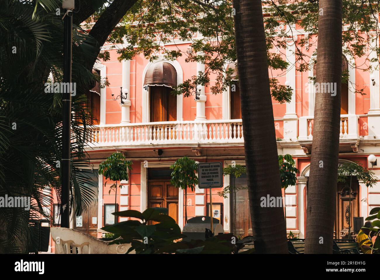 An ornate colonial house painted bright pink in the historic center of ...