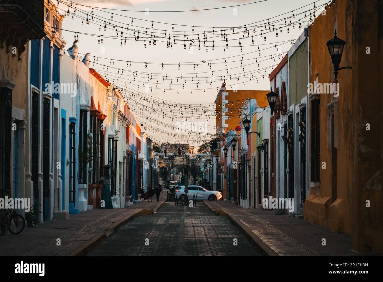 Sunset in the old town of Campeche, a Spanish colonial city in Mexico ...