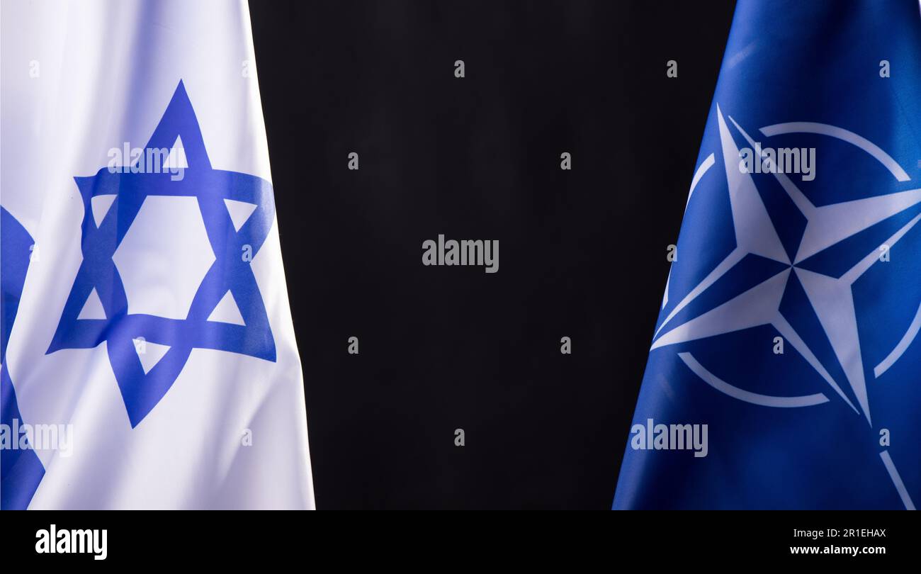 Ukraine, Kyiv - 10.04.2023. Official Flags of Israel and NATO against ...