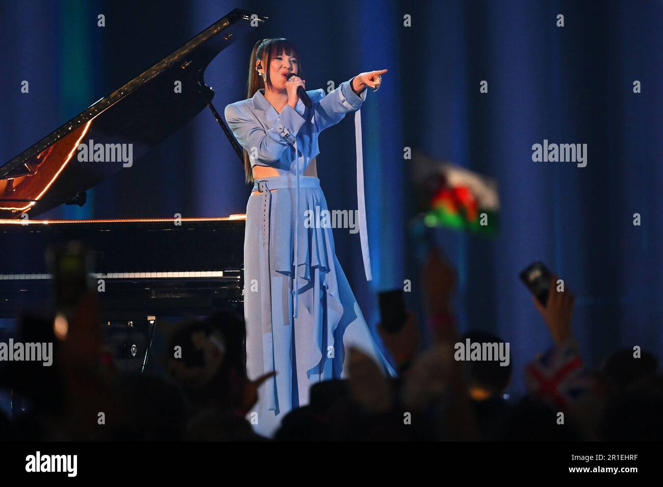 Liverpool, UK. 13th May, 2023. Alika Milova from Estonia sings "Bridges ...