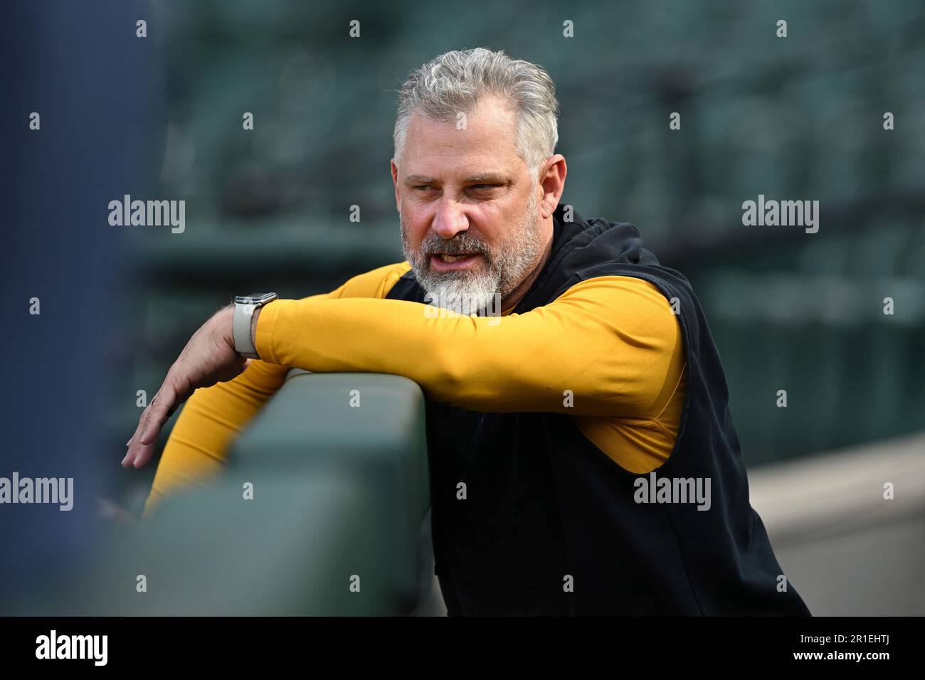 Pittsburgh Pirates manager Derek Shelton stands in the dugout before ...