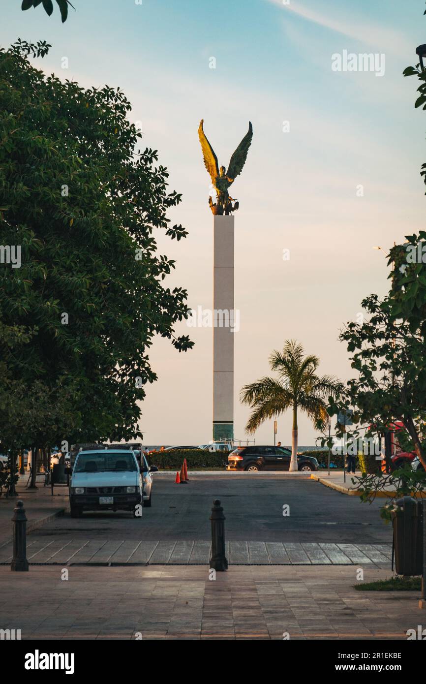 The Mayan Angel statue, located on the malecon in Campeche, Mexico ...