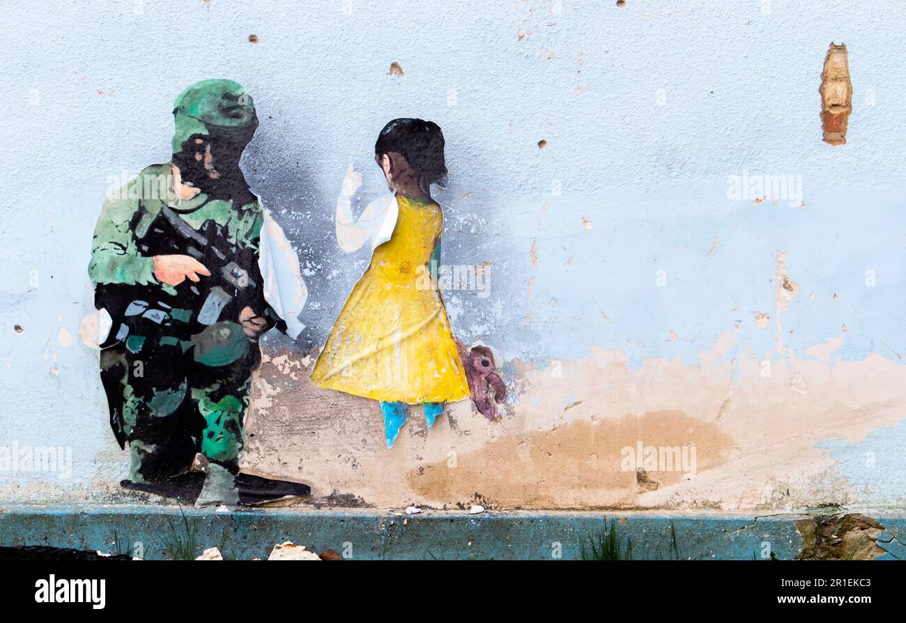 Mural on the surviving walls of the Central House of Culture of Irpin ...