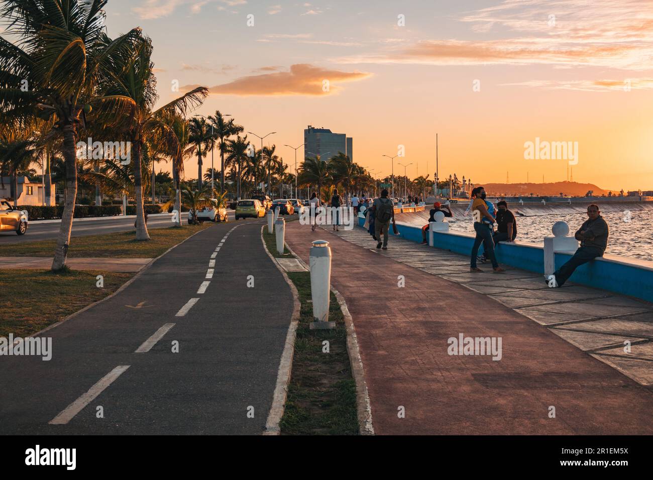 a running and cycling track spans the malecón in Campeche, Mexico Stock ...