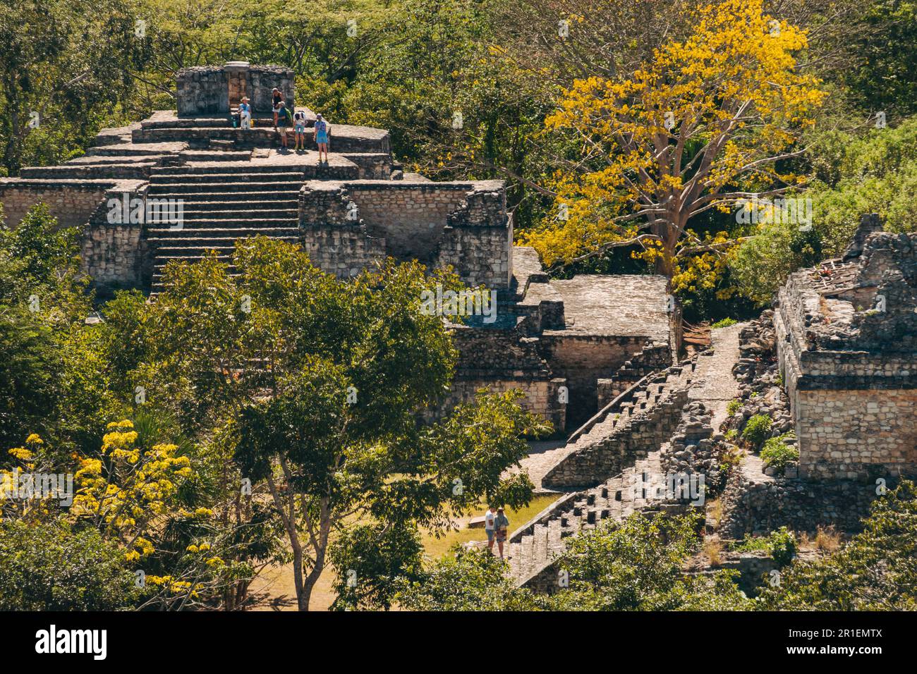 View from atop the tallest temple at Ekʼ Balam archeological site in ...