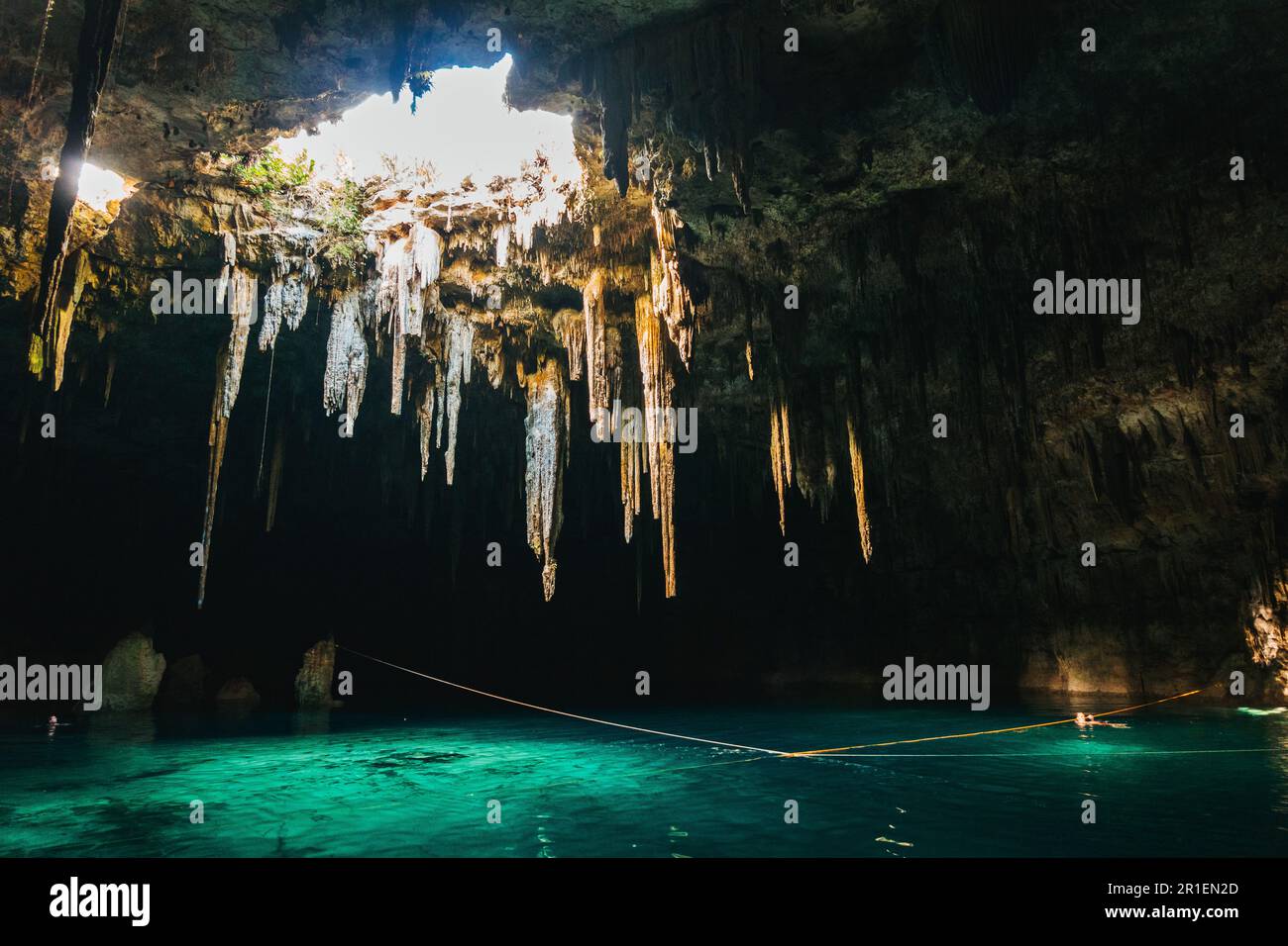 a swimmable cenote – a natural underground pool caused by a sinkhole in ...