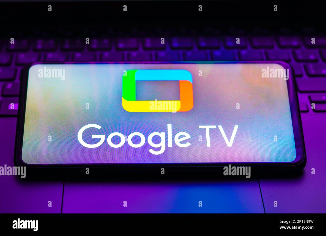 In this photo illustration, the Google TV logo is displayed on a ...