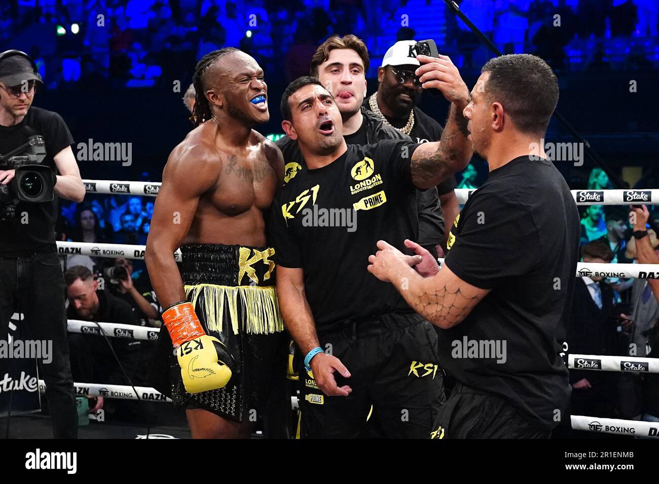 KSI (left) celebrates victory via KO against Joe Fournier after the ...