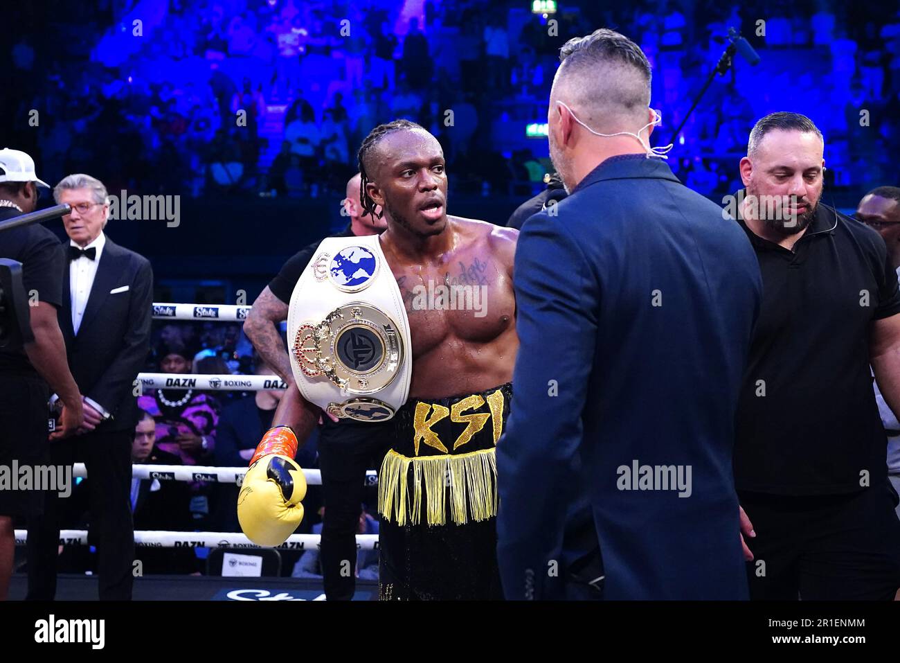 KSI (left) celebrates victory via KO against Joe Fournier after the ...