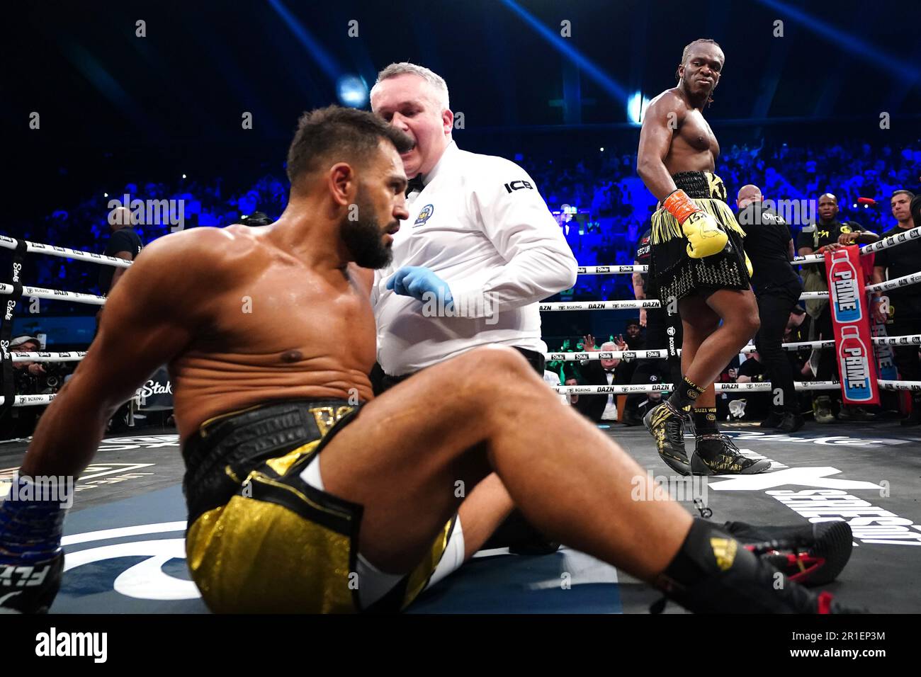 Joe Fournier is knocked out by KSI in the Cruiserweight bout at the OVO ...