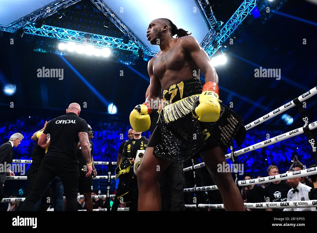 KSI celebrates victory via KO against Joe Fournier after the ...