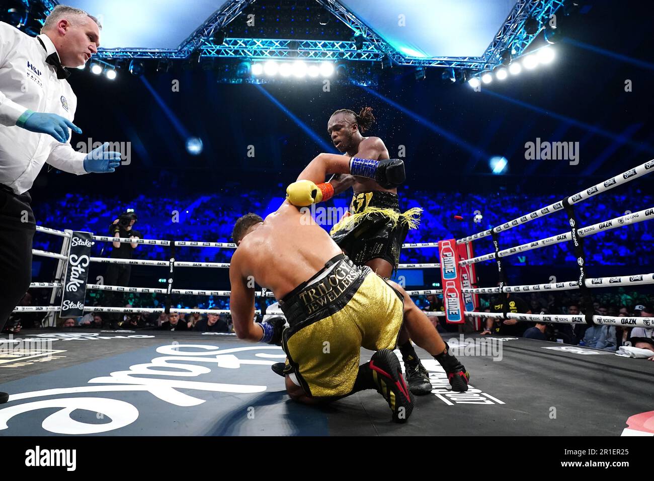 Joe Fournier is knocked out by KSI in the Cruiserweight bout at the OVO ...