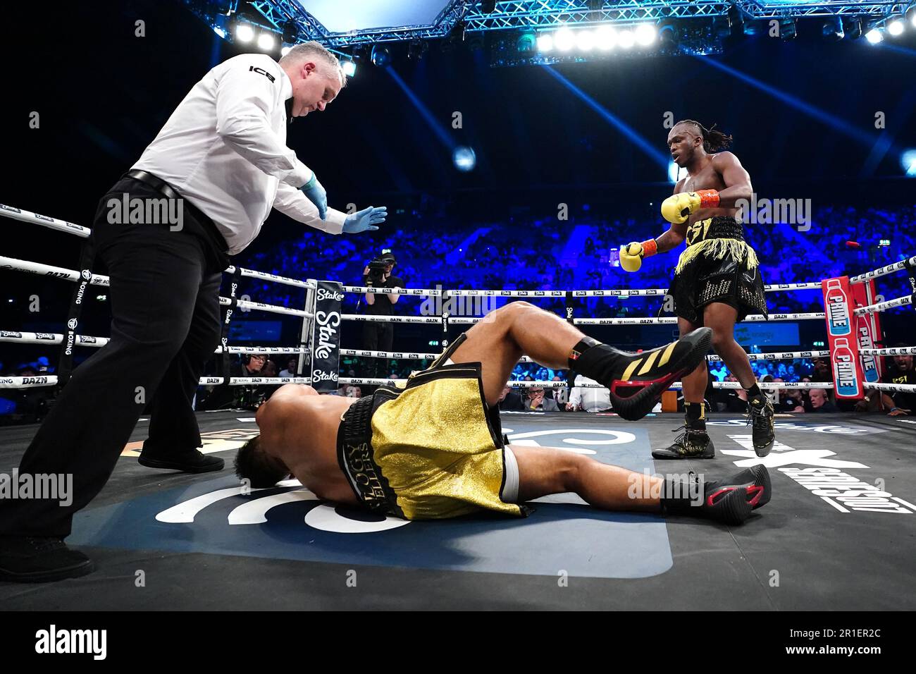 Joe Fournier is knocked out by KSI in the Cruiserweight bout at the OVO ...